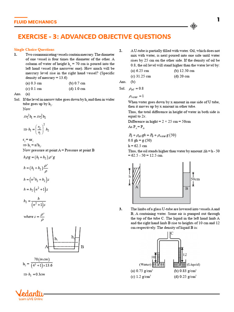 Jee Advanced Physics Fluid Mechanics Practice Papers | PDF | Buoyancy | Force