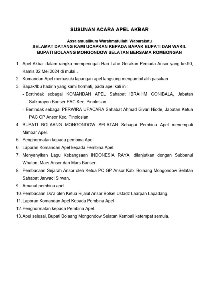 Susunan Acara Apel Akbar | PDF | Perjalanan | Kajian Bahasa Asing