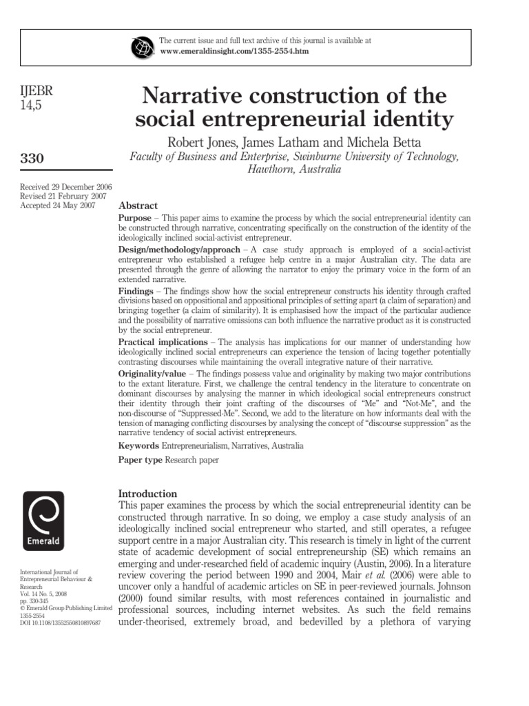 Narrative Construction of The Social Ent | PDF | Entrepreneurship ...