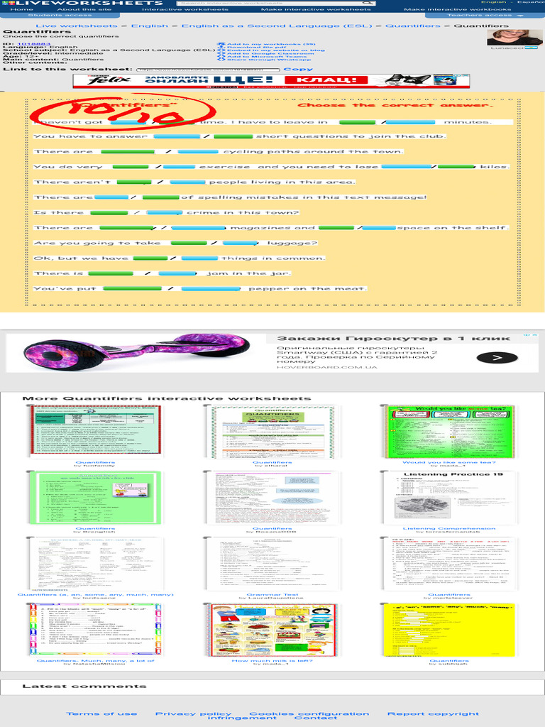 Quantifiers Activity For Intermediate | PDF | English As A Second Or ...