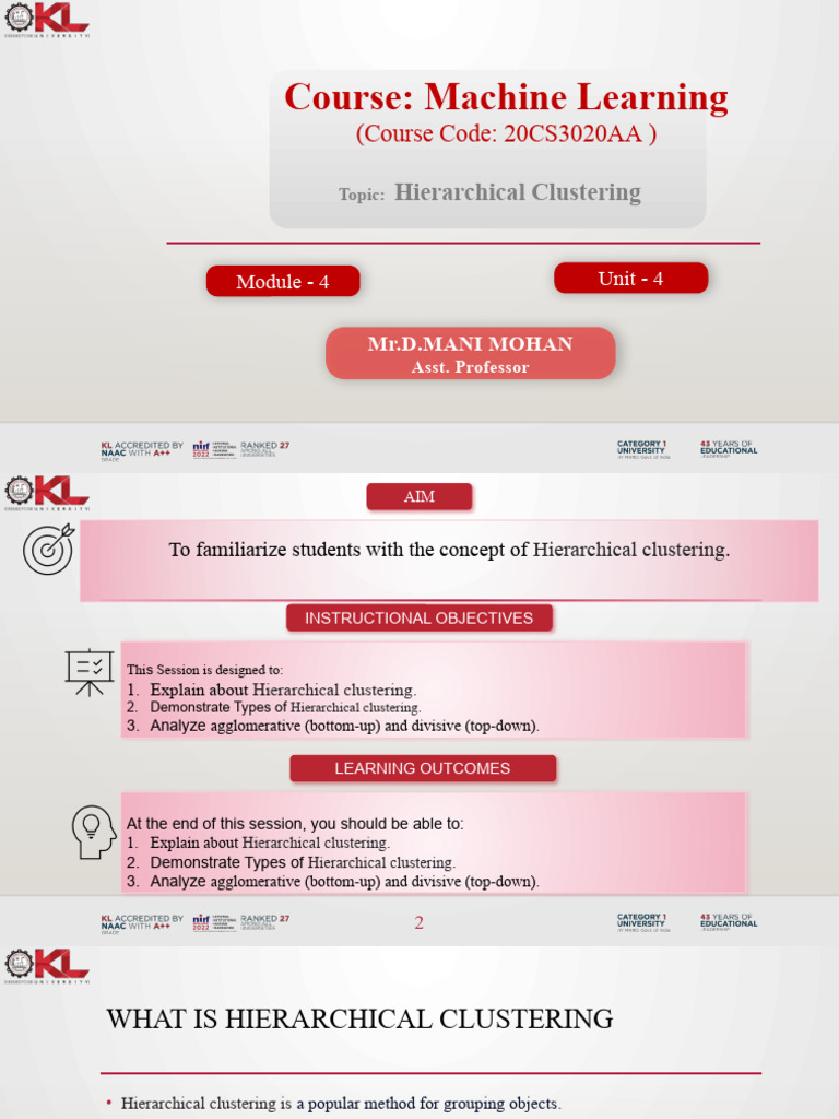 ML CO4 SESSION 30 Hierarchical Clustering | PDF | Cluster Analysis | Computing