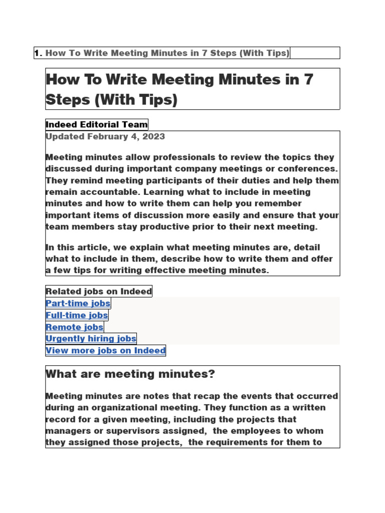 Write Effective Meeting Minutes Guide | PDF | Leadership | Information