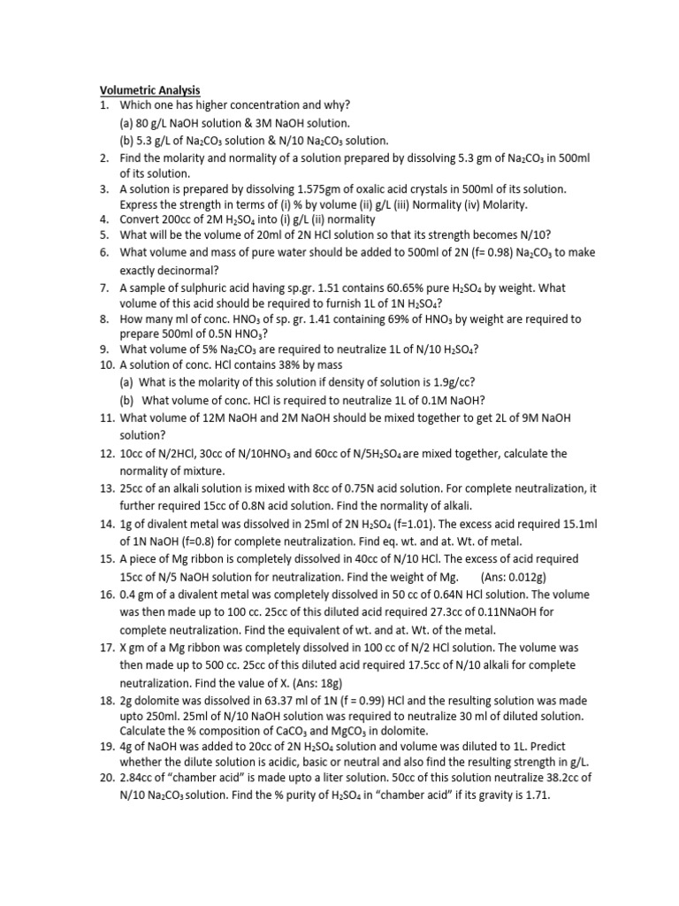 Numerical Volumetric Ionic Eqlbm - 240207 - 064717 | PDF | Ph | Acid