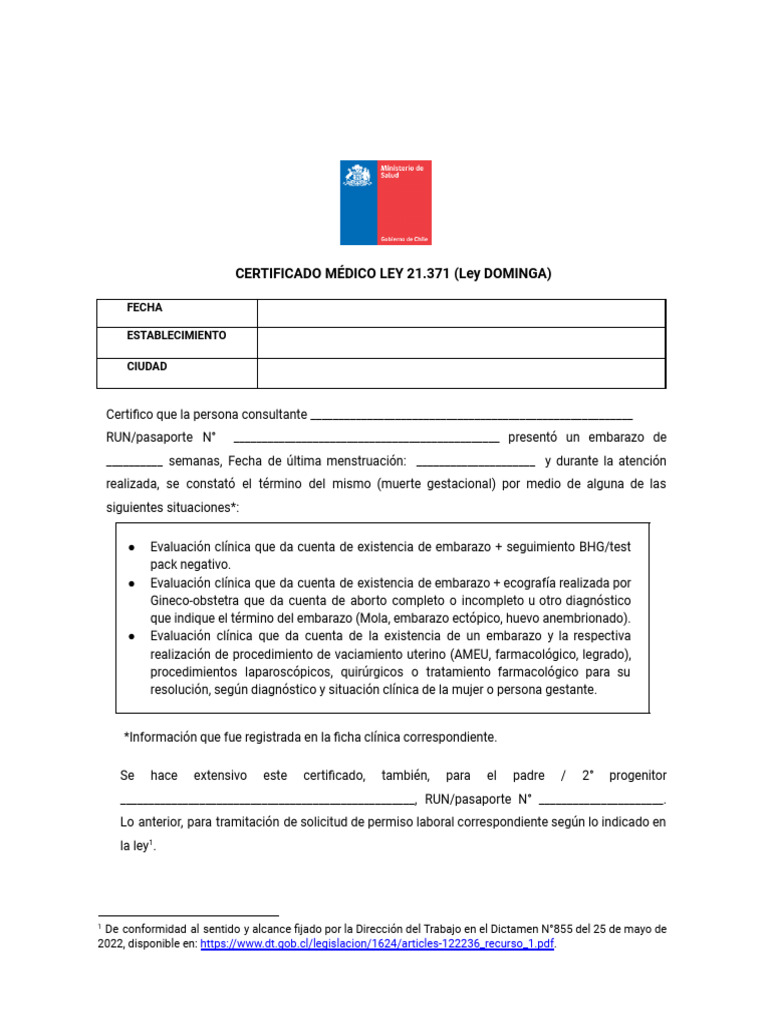 Certificado Médico Ley Dominga 21.371 | PDF