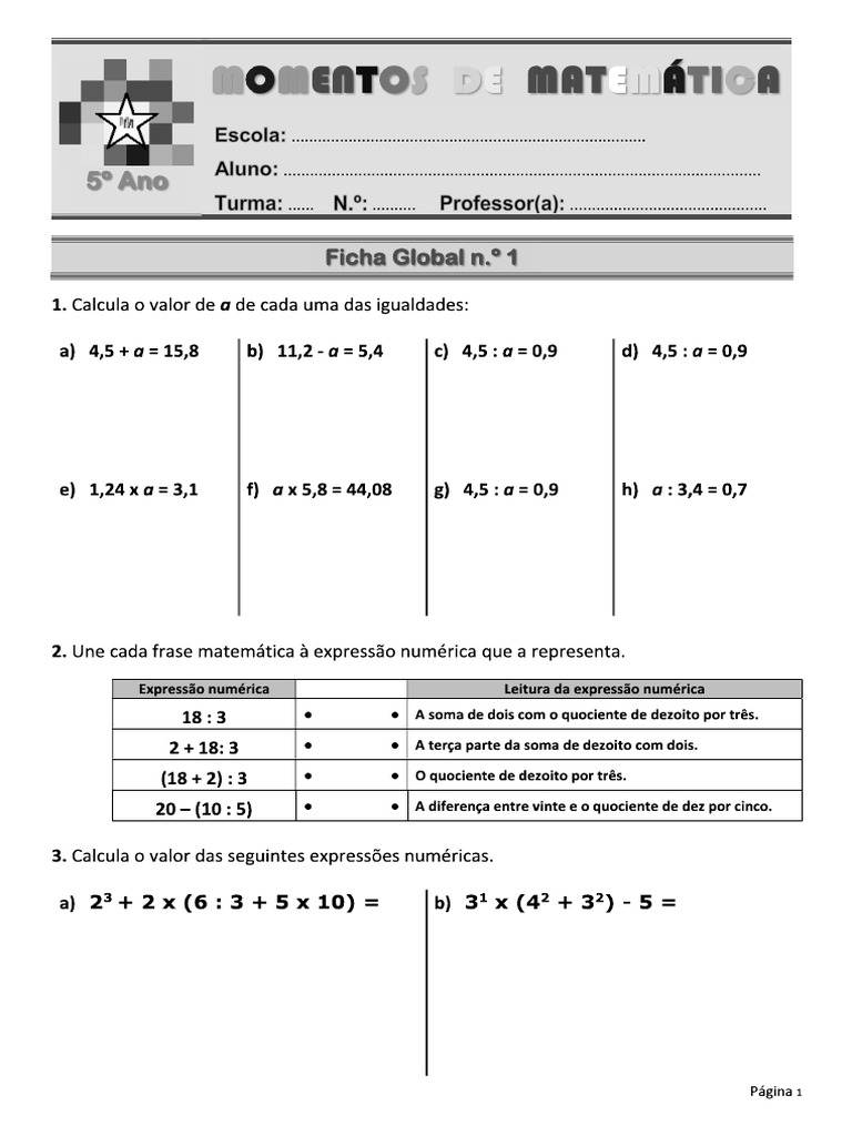 Ficha Global Mat5 1 | PDF