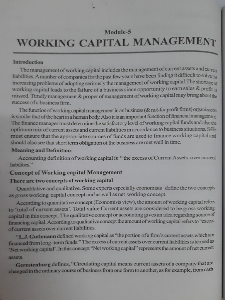 Working Capital Managment Theory | PDF