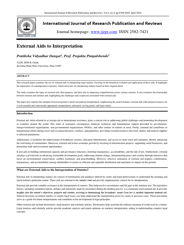 External Aids | PDF | Statutory Interpretation | Precedent
