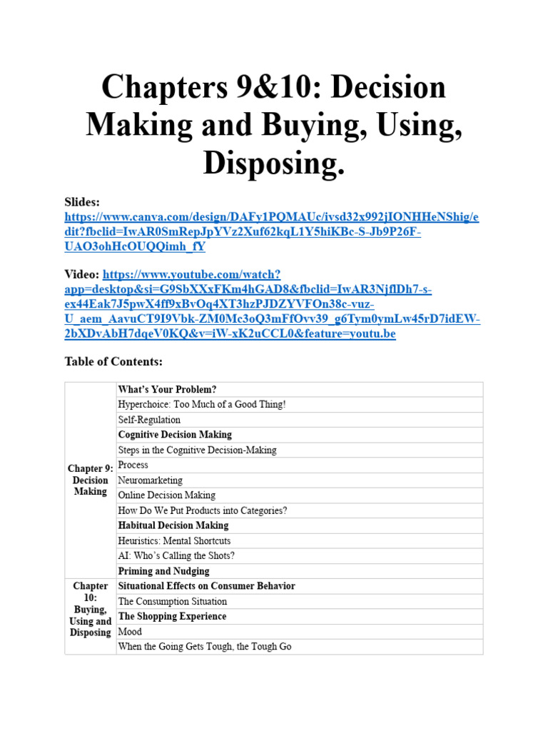 Chapter 9&10 | PDF | Consumer Behaviour | Decision Making