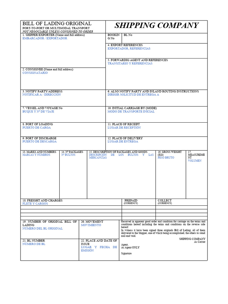 Plantilla Bl 2 | PDF | Cargo | Bill Of Lading