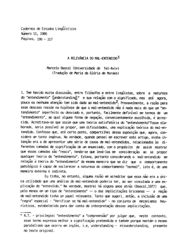 A Relevância Do Mal-Entendido - Dascal | PDF