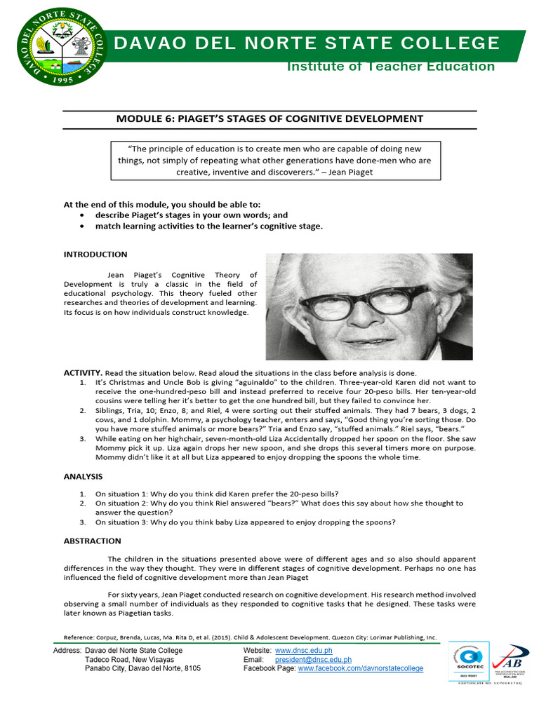 Piagets Stages of Cognitive Development | PDF | Schema (Psychology ...