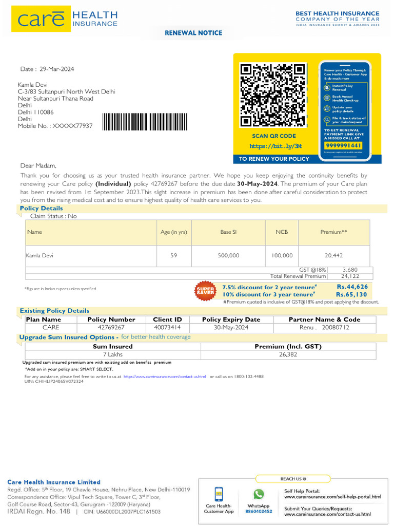 Renewal Notice42769267 RenewalNotice | PDF | Insurance | Financial Risk