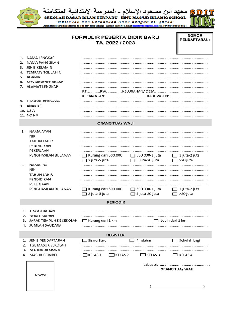 FORMULIR PPDB SDIT IMISc 2021 | PDF
