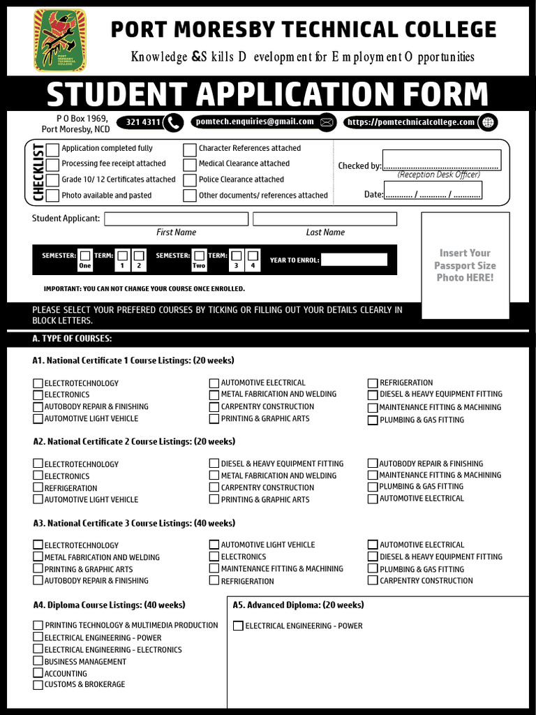 Port Moresby Tech Application Form 2026 | PDF | Fee | Welding