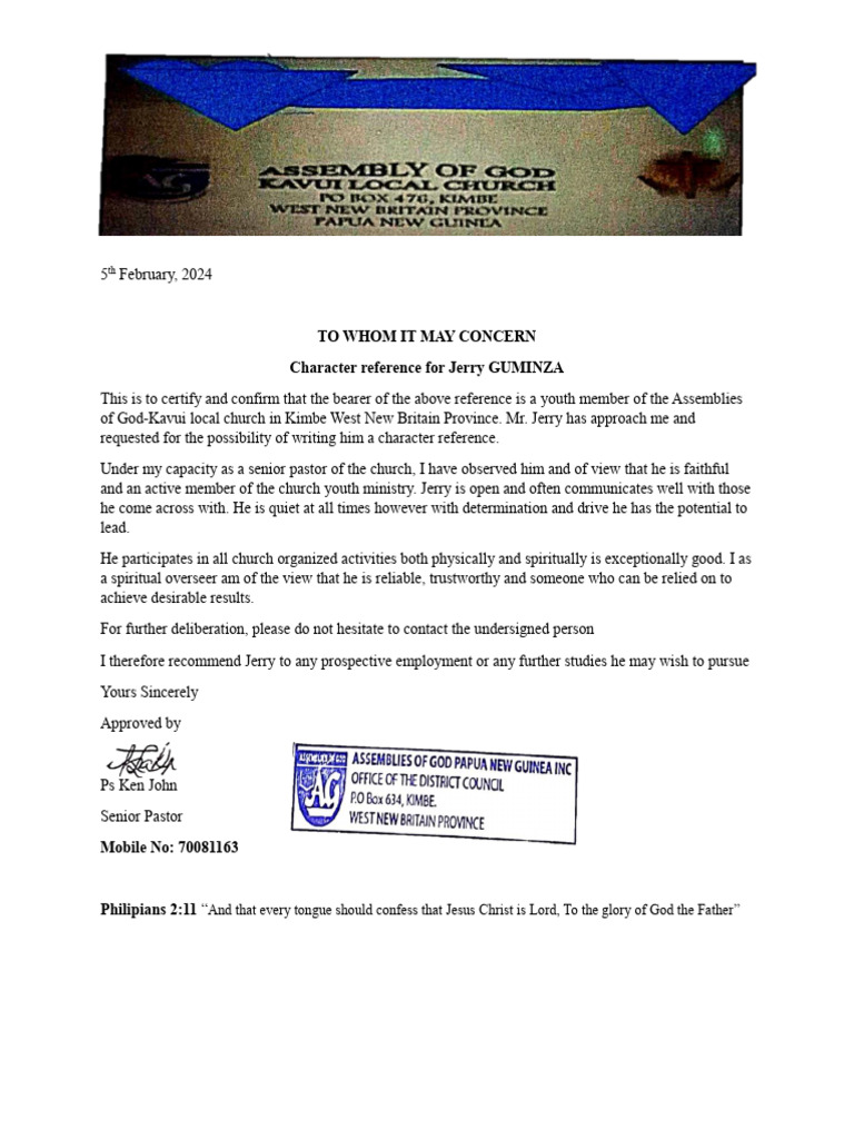 Character Reference - Pastor Ken | PDF