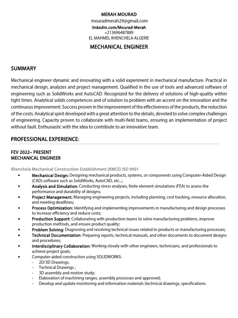 Mechanical Engineer | PDF | Mechanical Engineering | Computer Aided Design