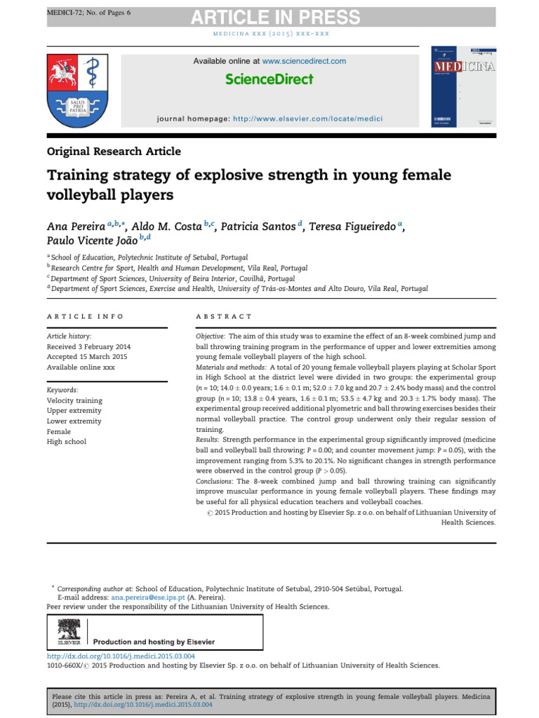 Training Strategy of Explosive Strenght in Young Female Vollebay Players | Download Free PDF ...
