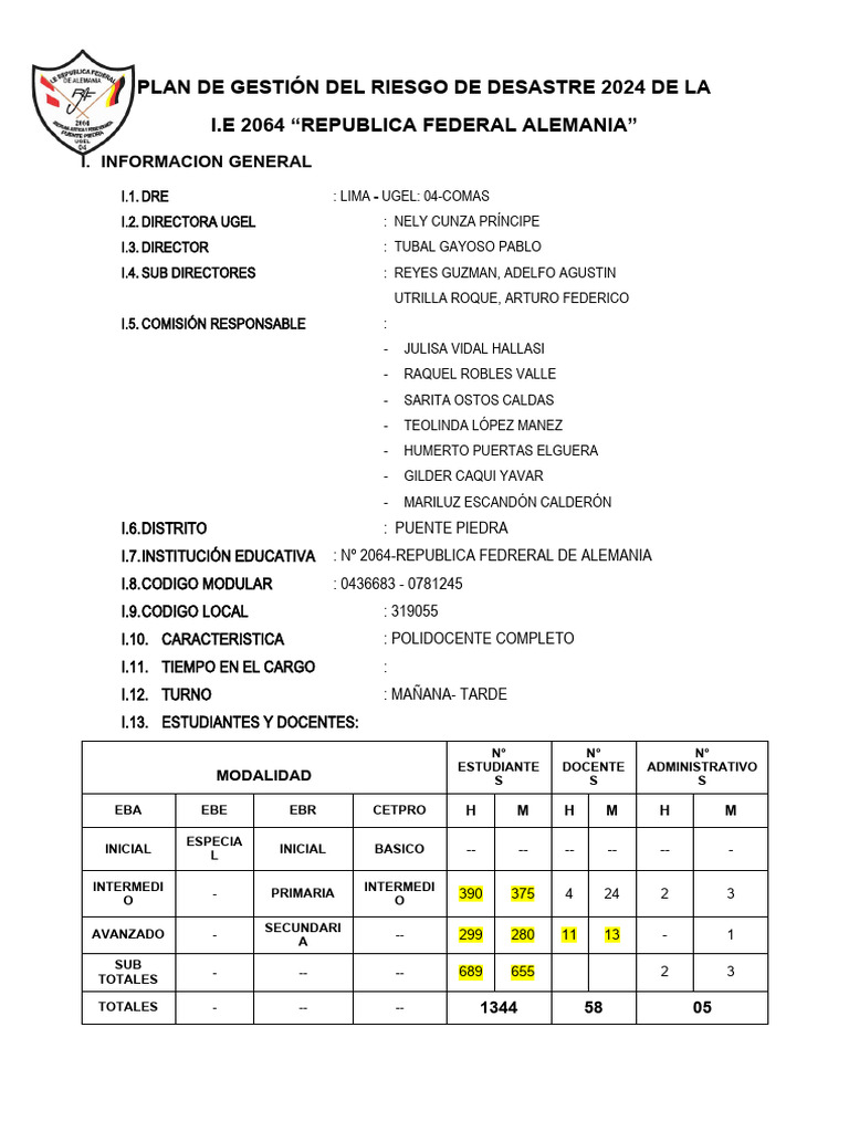 Plan de Riesgo 2024 Grd | PDF | Defensa Civil