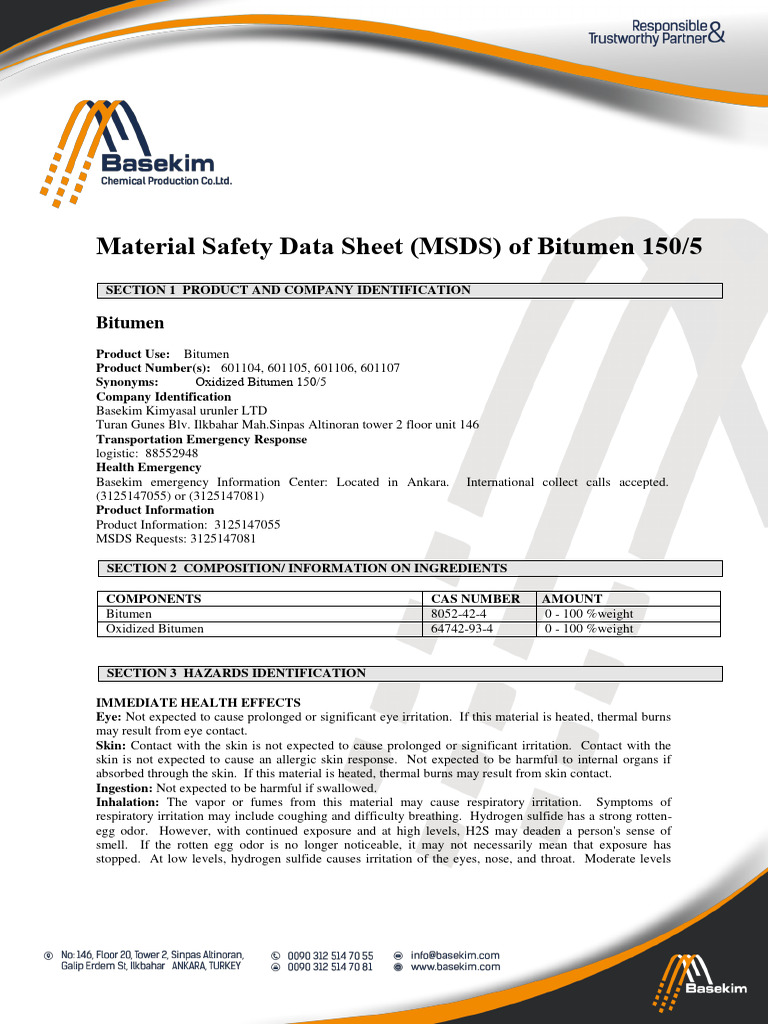 Msds - of - Bitumen 115-15 | PDF | Personal Protective Equipment | Combustion