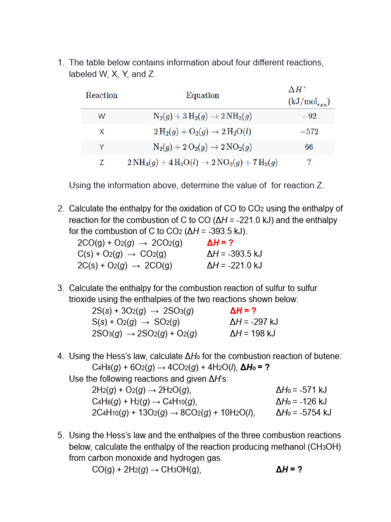 Hess Law Practice Problem | Download Free PDF | Methanol | Chemical ...