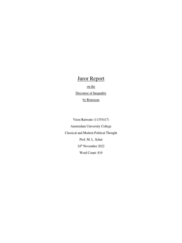 Ratwatte - Juror Report 1 - 11355417 | PDF | Jean Jacques Rousseau | Reason