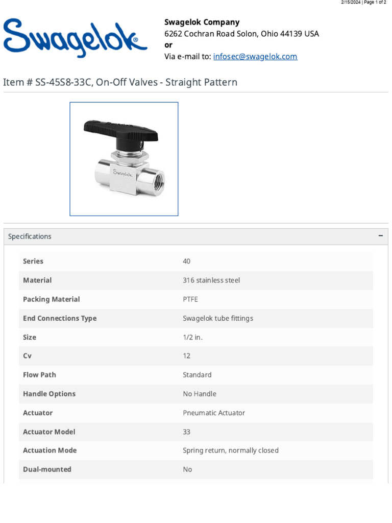 SS 45S8 33C On OffValves StraightPattern | PDF | Valve | Mechanical ...