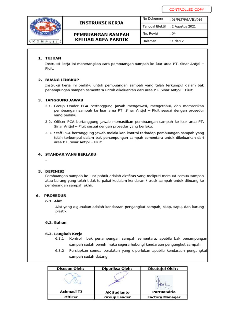 Prosedur Pembuangan Sampah Pabrik | PDF