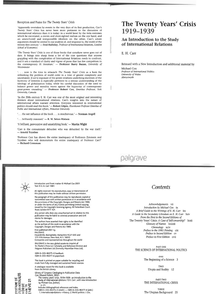 Carr, E. H. The Twenty Years' Crisis, 1919-1939 | PDF | Thought | Science