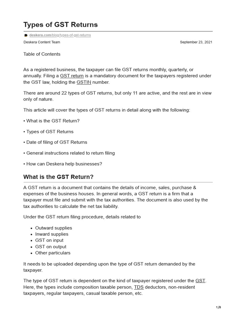 Types of GST Returns Explained | PDF | Taxes | Invoice