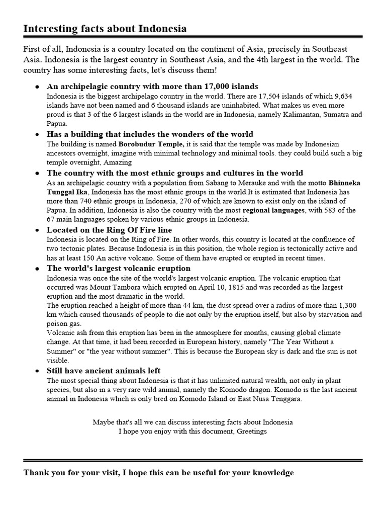 Interesting Facts About Indonesia | PDF | Indonesia | Island