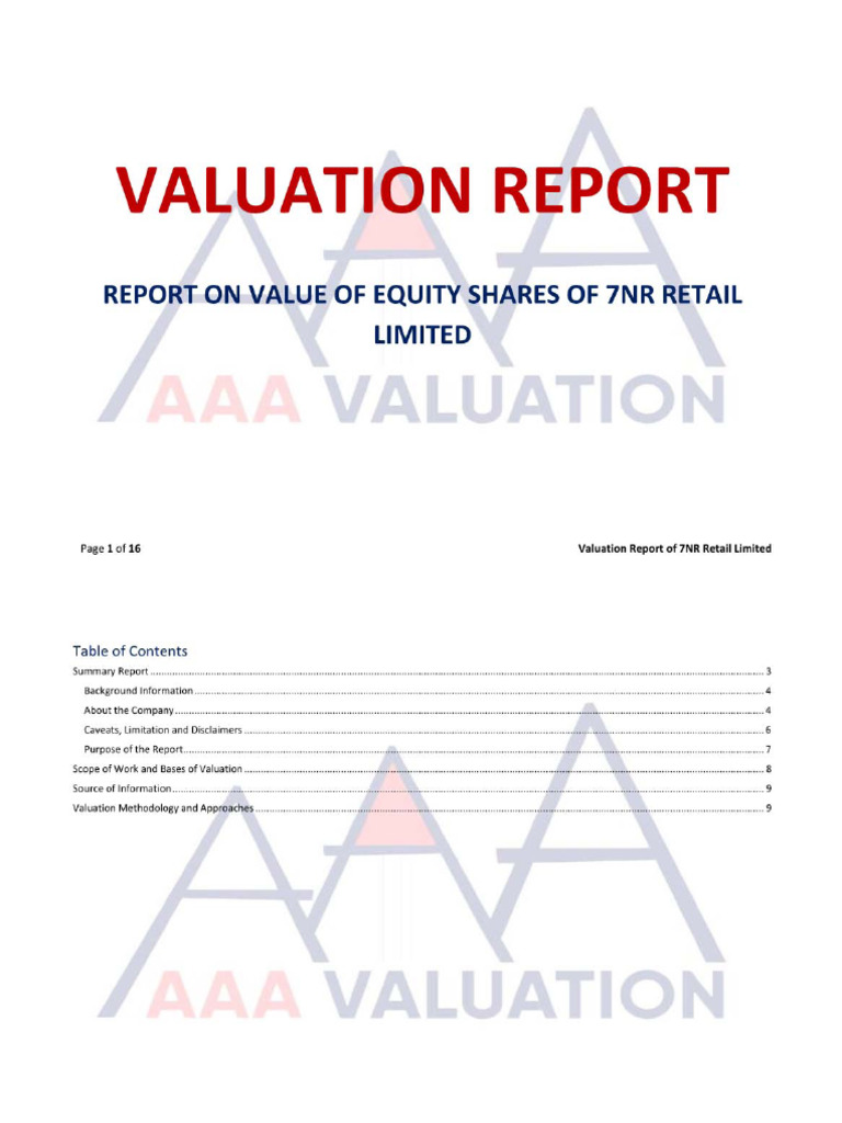 Valuation Report-Fair Value of Equity Listed Company | PDF | Valuation ...