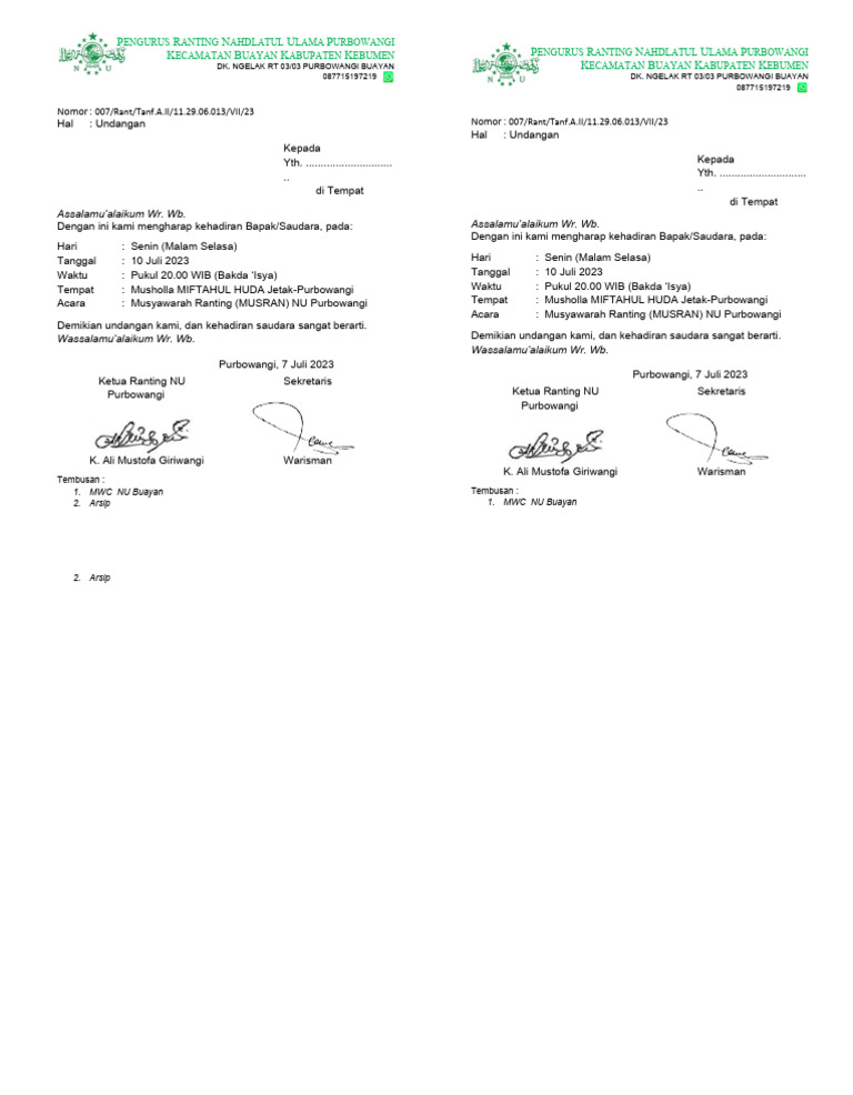 UNDANGAN Ranting NU BARU | PDF