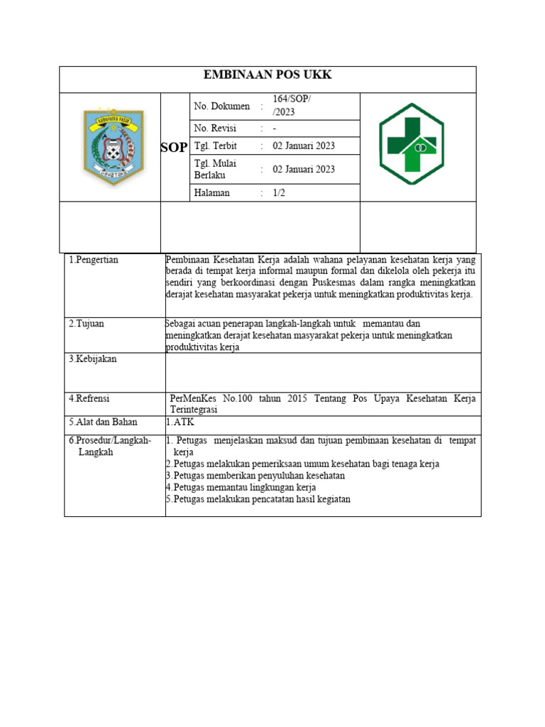 Sop Pembinaan Pos Ukk | PDF | Bisnis | Pengelolaan Keuangan & Uang