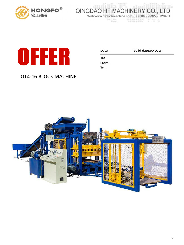 QT4-16 Block Machine Quotation | PDF | Building Materials | Secondary Sector Of The Economy