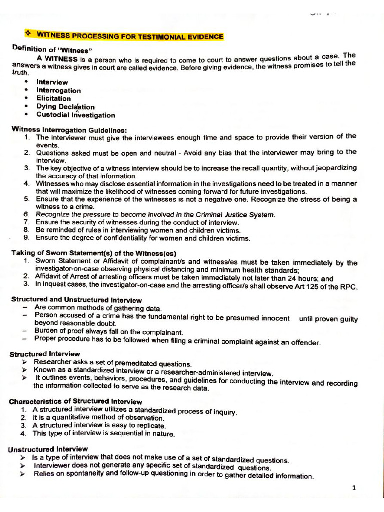 Witness Processing For Testimonial Evidence | PDF