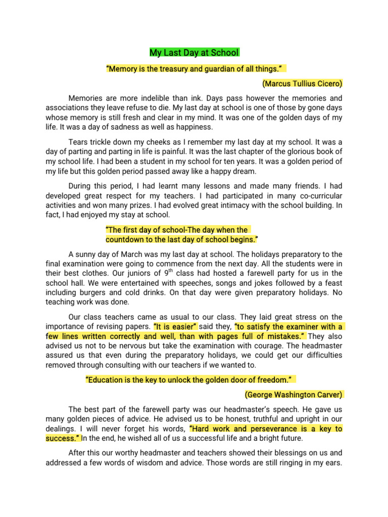 Reflecting on My Last Day at School | PDF