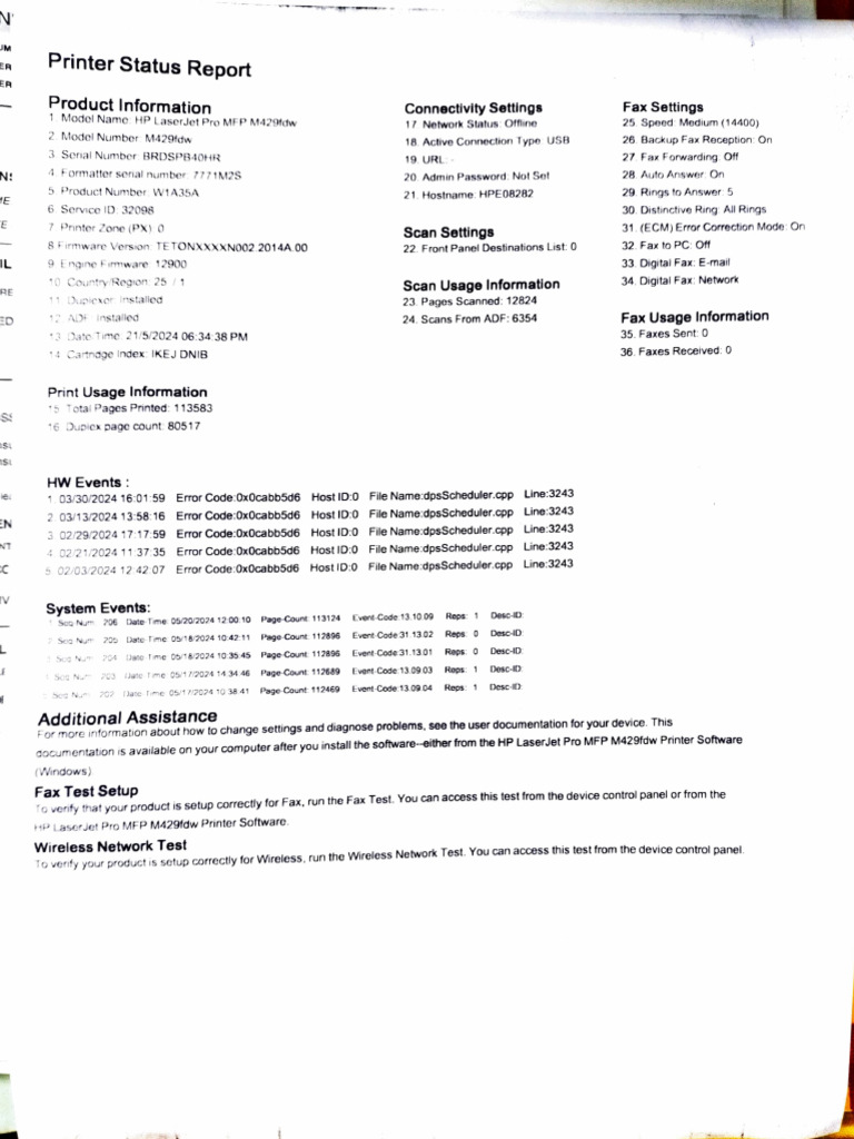 Printer Status Report: Product Information | PDF | Fax | Printer ...
