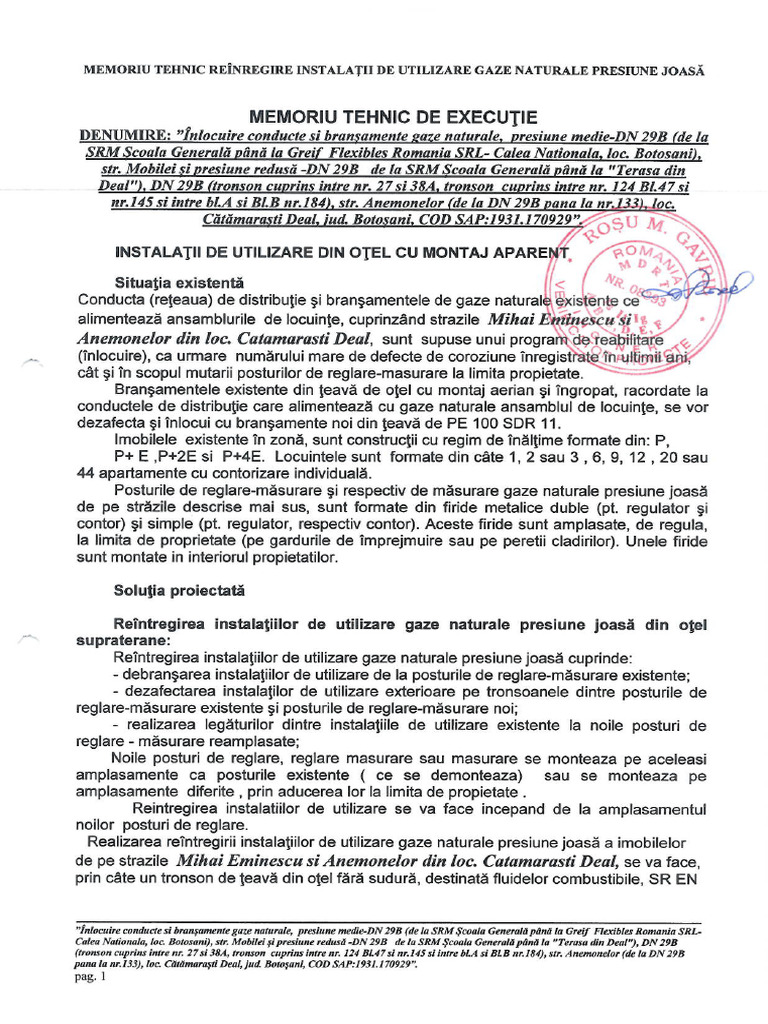 Memoriu Tehnic Ex. Inst. Utilizare | PDF