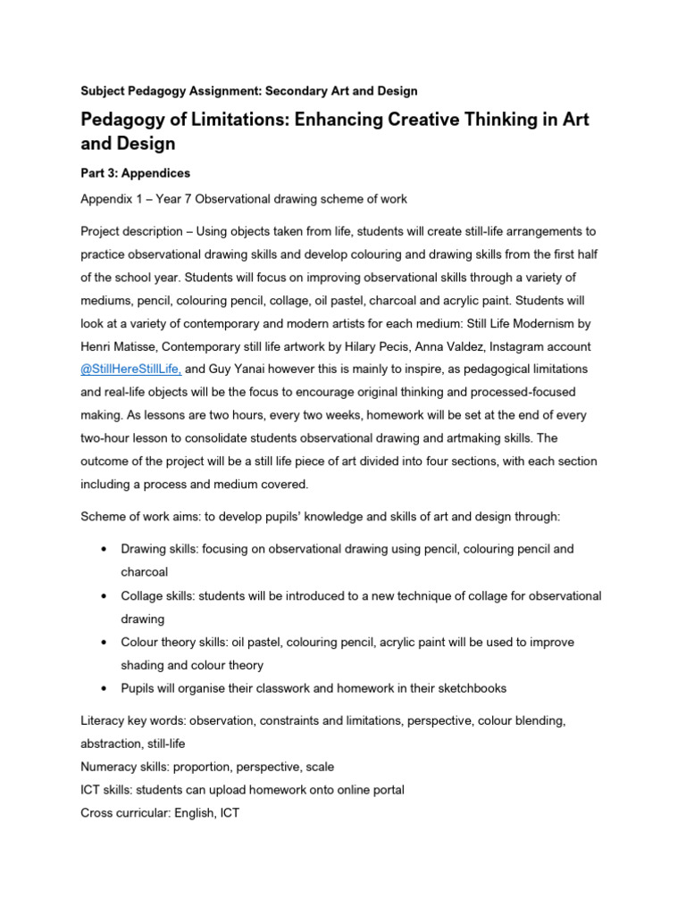 Pedagogy of Limitations Enhancing Creative Thinking in Art and Design ...