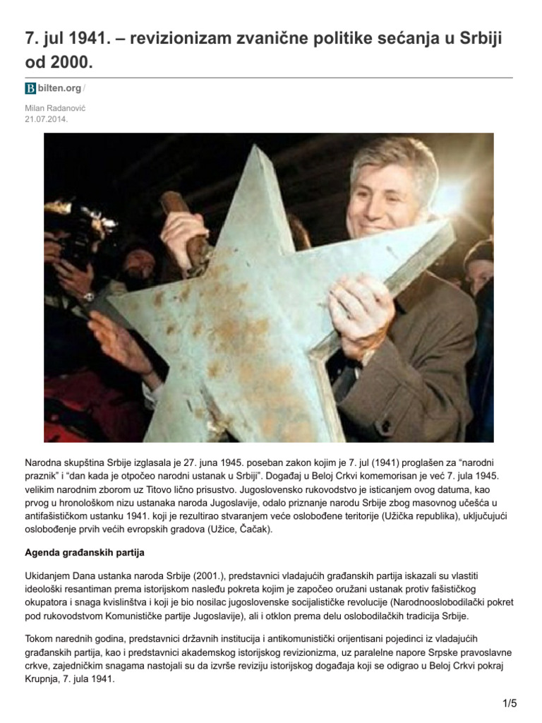 Milan Radanovic - 7. Jul 1941. (Revizionizam Zvanicne Politike Secanja ...