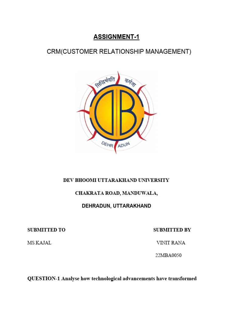 22mba0050 CRM ASSIGNMENT 1 | PDF | Customer Relationship Management | Analytics