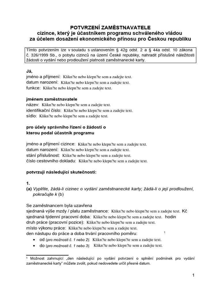 Vzor Potvrzeni Zamestnavatele | PDF