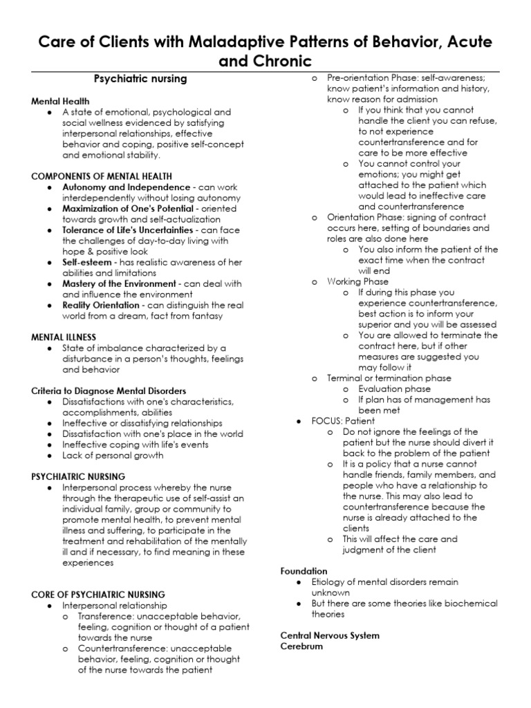 Psychiatric-Nursing-Notes | PDF | Mental Disorder | Id
