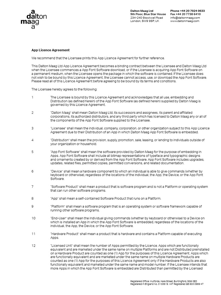 App Licence Agreement | Download Free PDF | License | Application Software