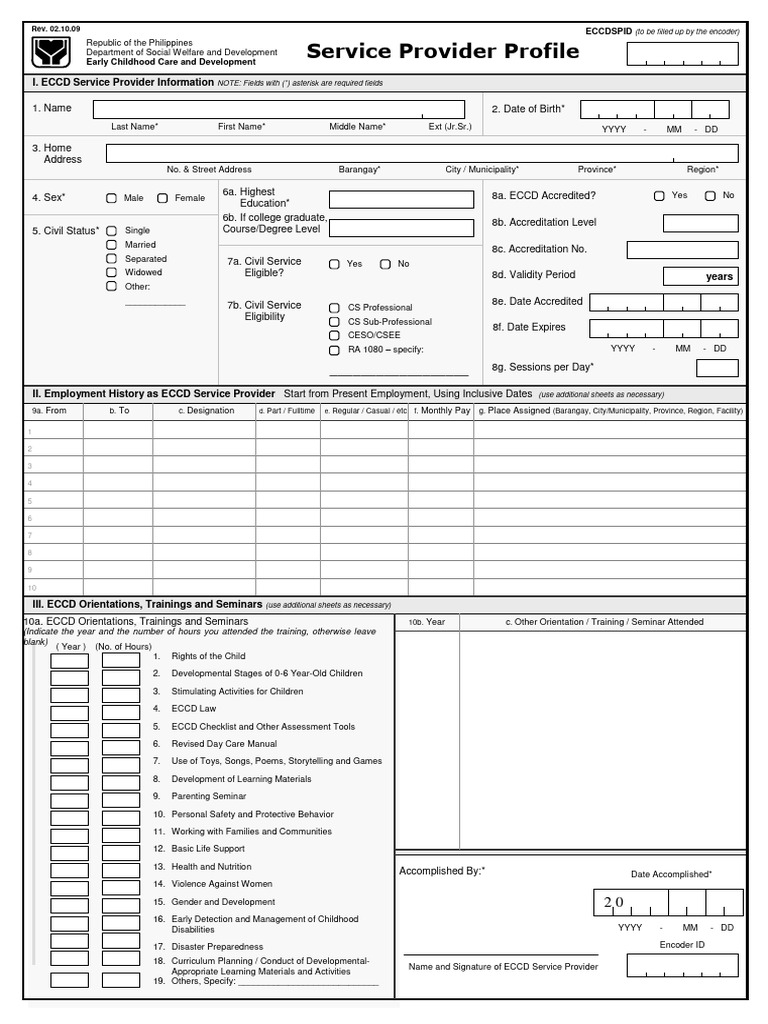 ECCD Service Provider Profile Version2 | PDF | Childhood | Human Life ...