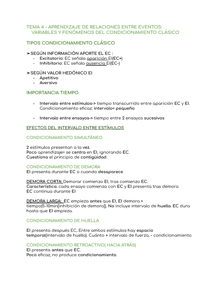 Tema 4 - Aprendizaje de Relaciones Entre Eventos | PDF | Conceptos psicologicos | Sicología