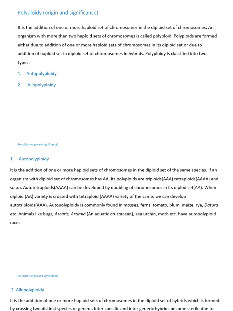 Polyploidy (Origin and Significance) | PDF | Ploidy | Wheat