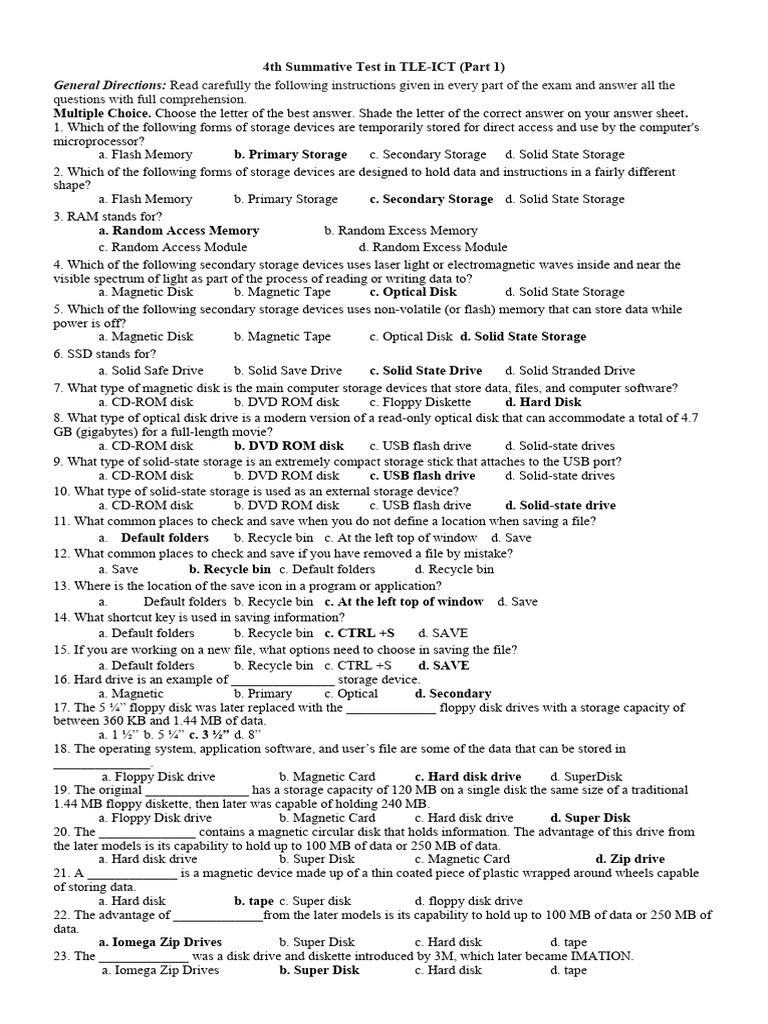 4th Summative Test In Tle Ict7 With Ans Part 1 Pdf Computer Data