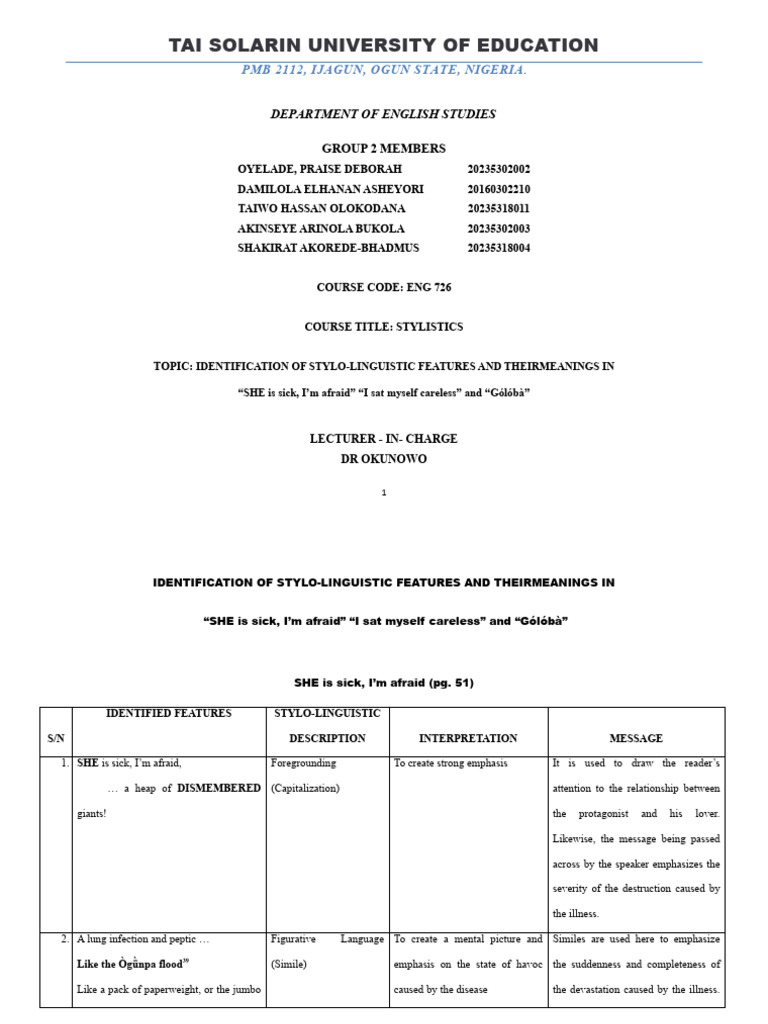 Stylo-Linguistic Features | PDF