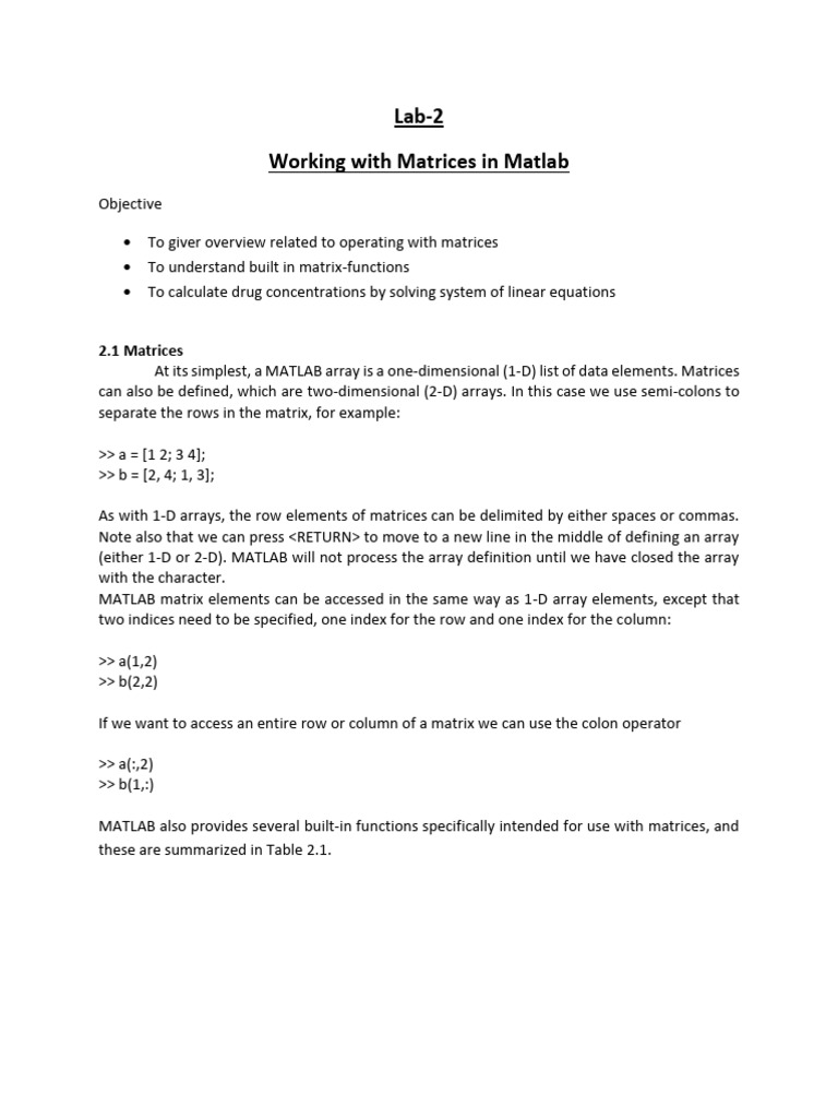 Lab-2 BMS | Download Free PDF | Matrix (Mathematics) | Matlab